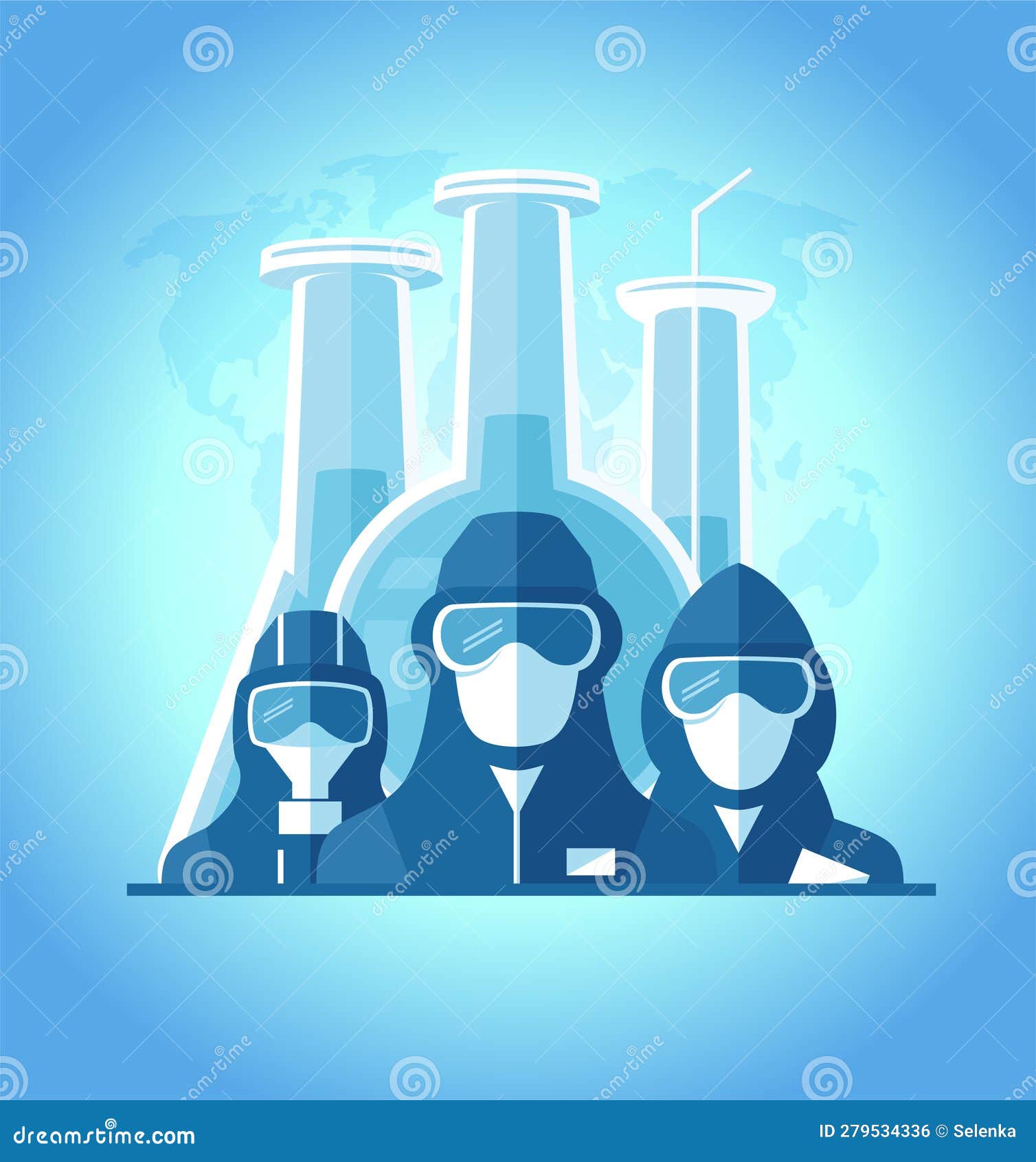 People Dressed in Protective Suits and Masks, Test Tubes on a Backdrop ...