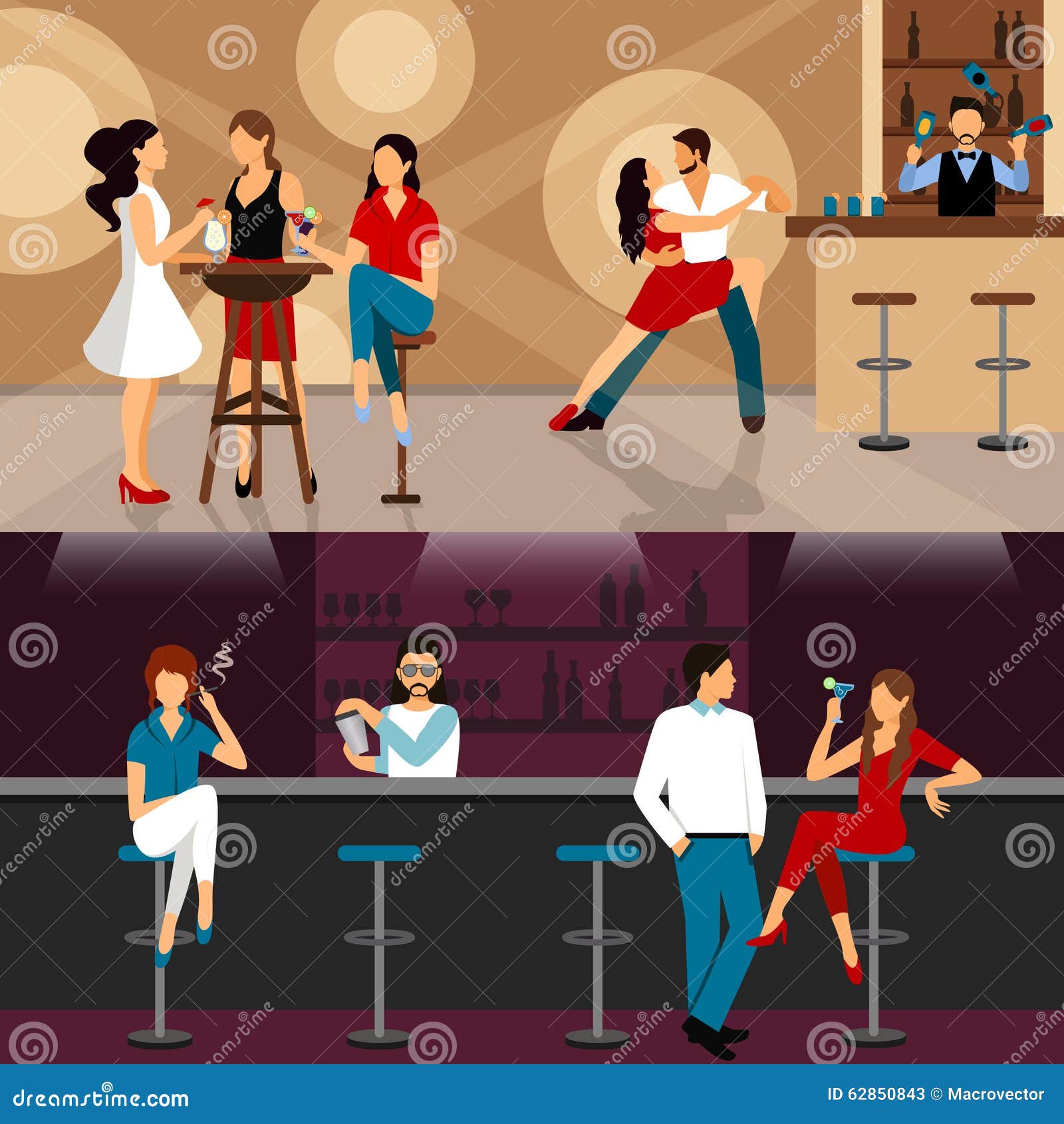 People Drinking At The Bar. Cartoon Vector Illustration For Your Design ...