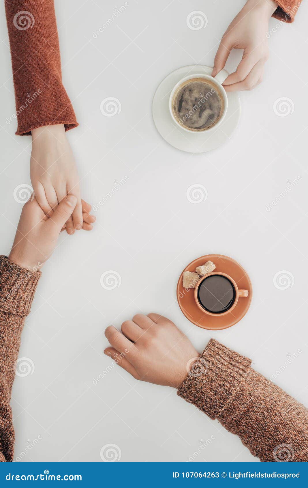 People Drinking Coffee and Holding Hands on White Stock Image - Image ...