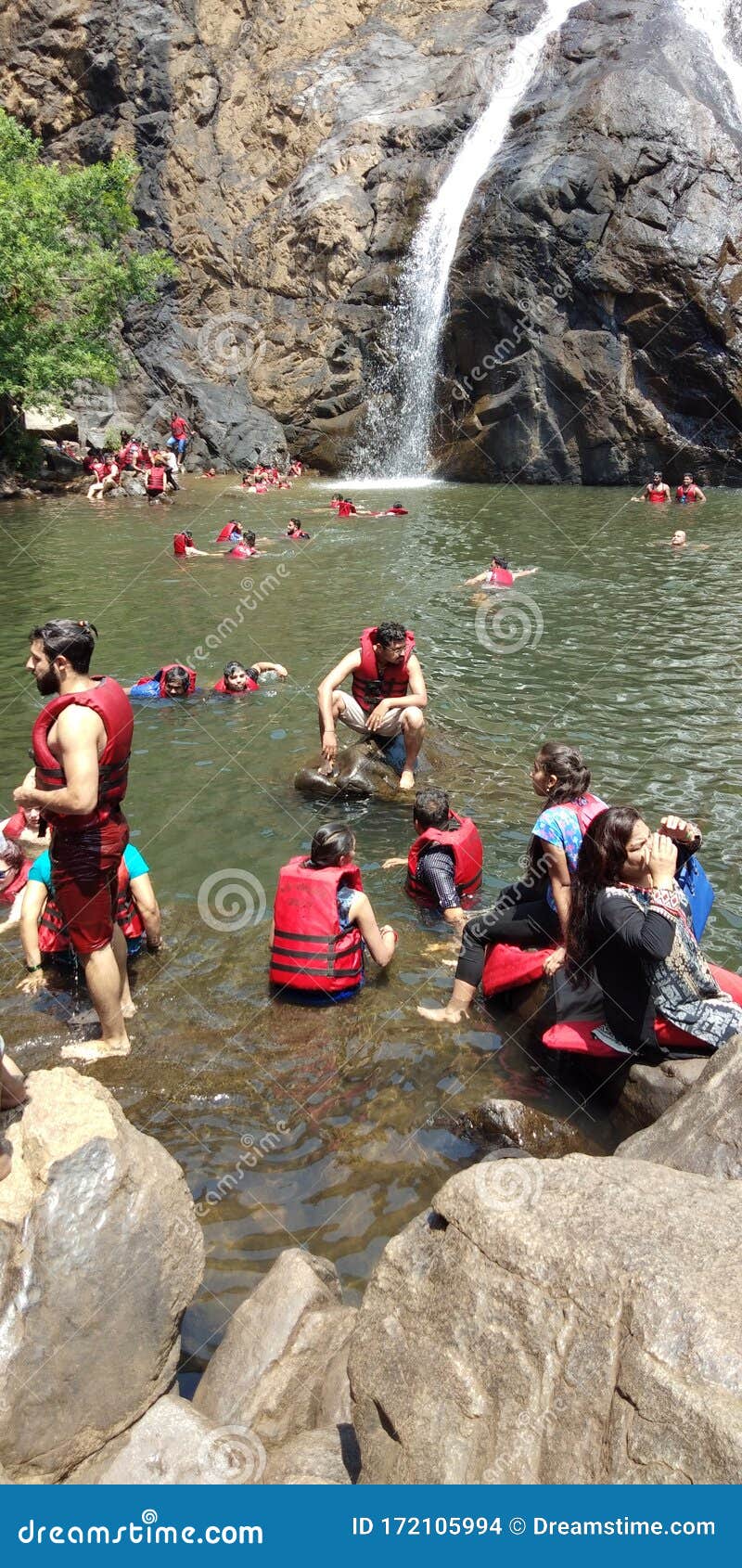 People in Dudh Sagar Waterfall Editorial Stock Image - Image of india ...