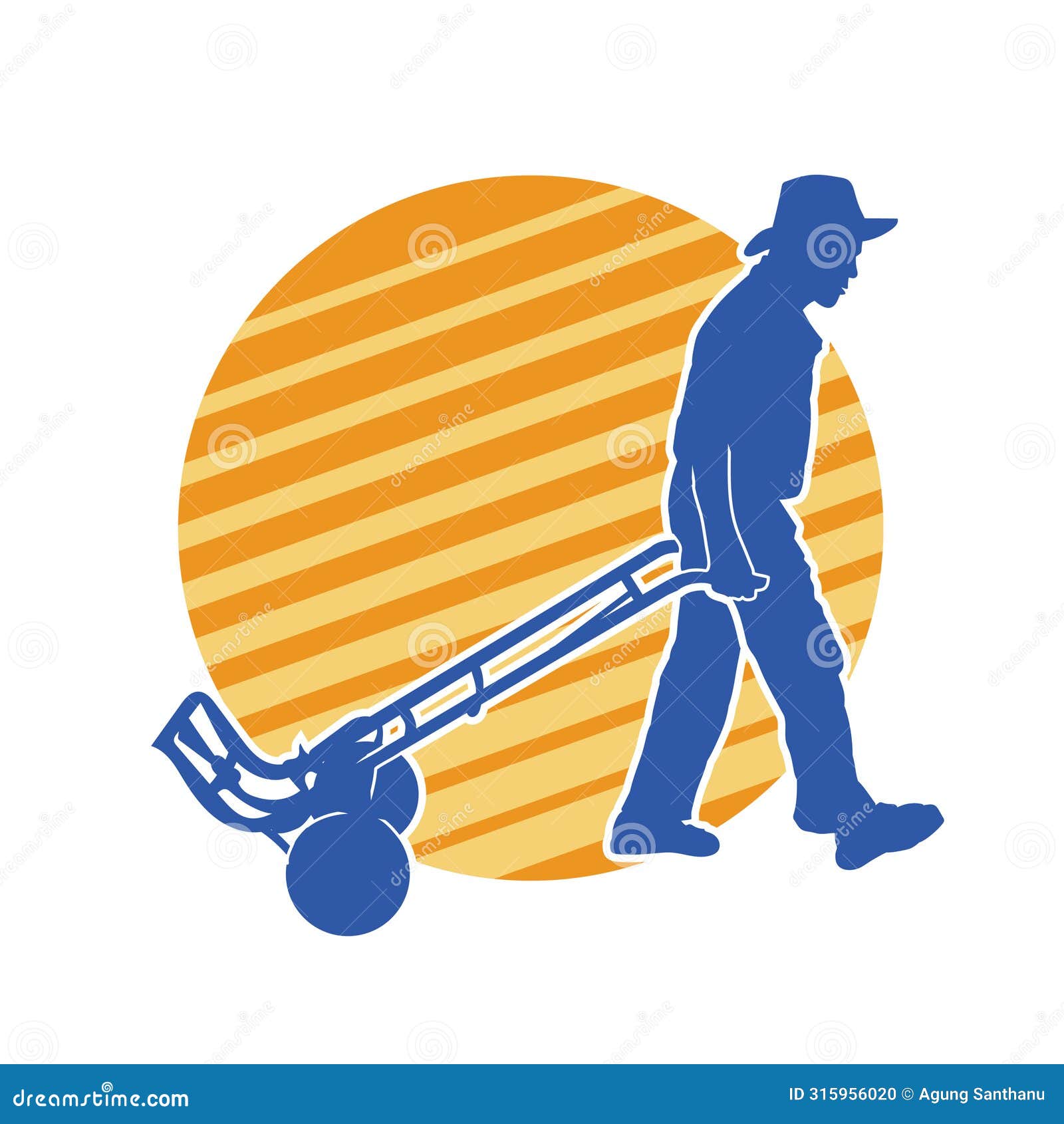 Silhouette of a Male Worker Pulling a Wheeled Lori or Hand Truck ...