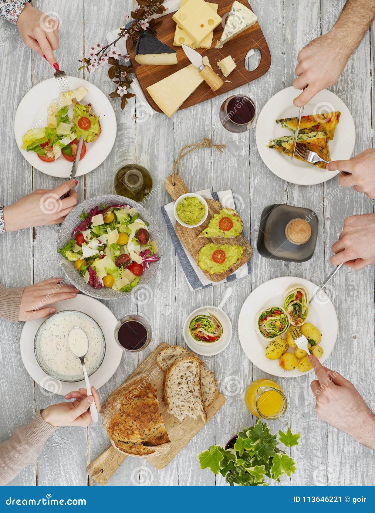 View from Above of Dinner Table Stock Image - Image of indulgence, hand ...