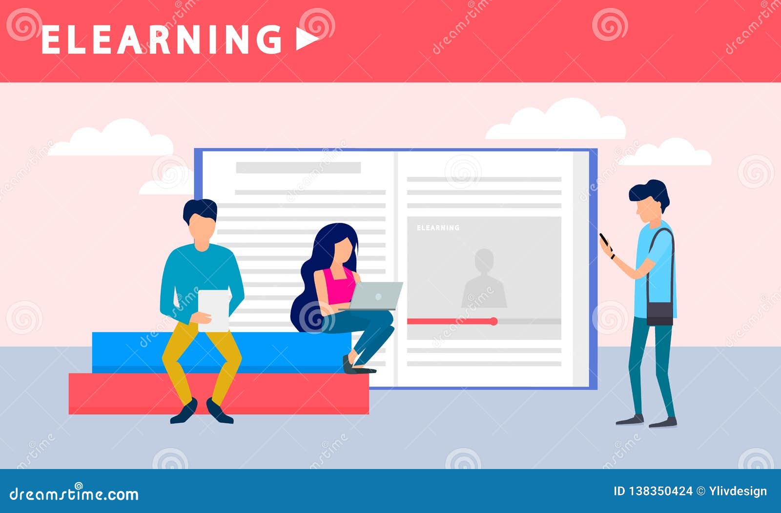 People Elearning Banner, Flat Style Stock Vector - Illustration of ...