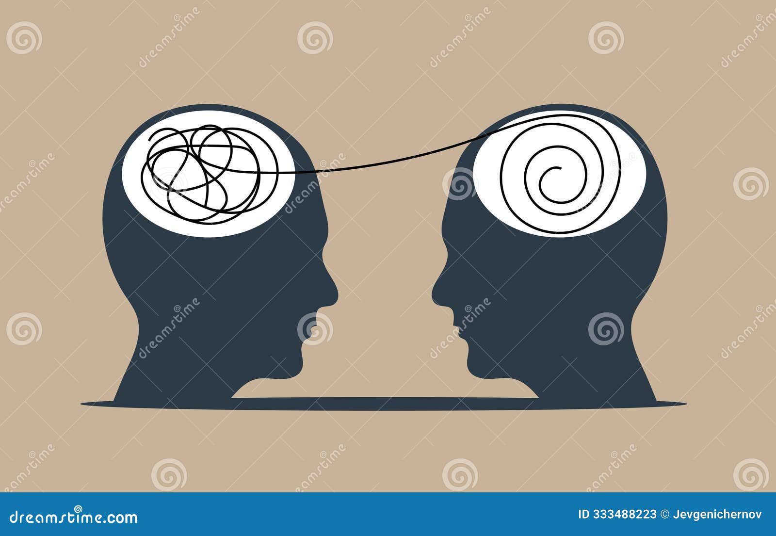 Psychology Overthinking Two Heads with Different Thought Patterns Interacting Stock Illustration ...