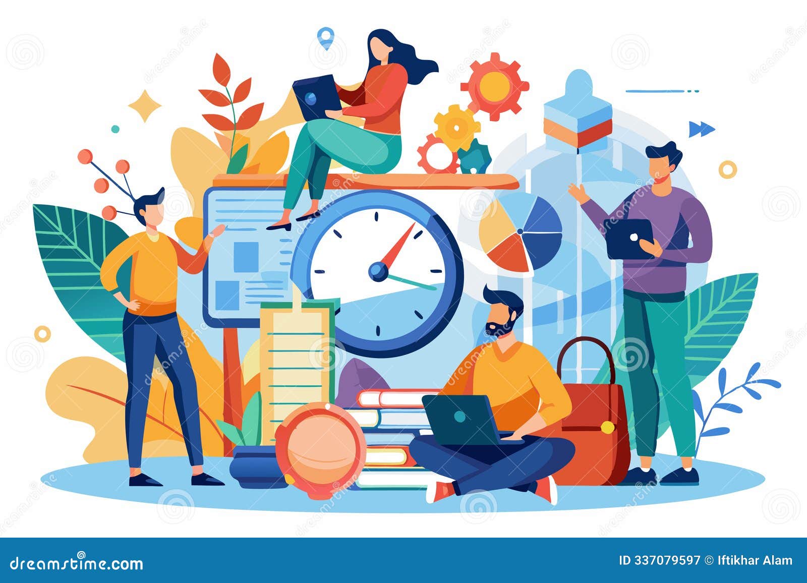 People Engage in Various Tasks Related To Time Management Using Clocks ...
