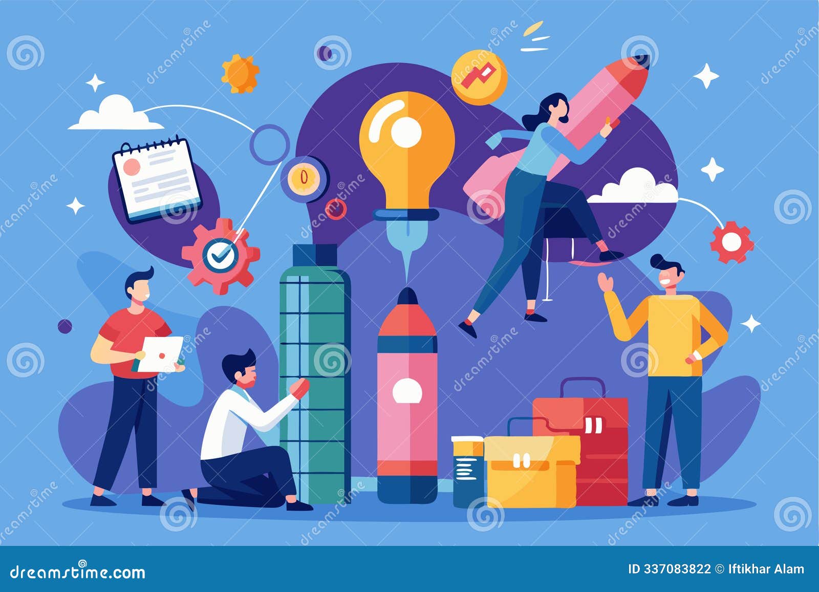 People are Engaged in a Brainstorming Session Using Batteries, Rockets ...