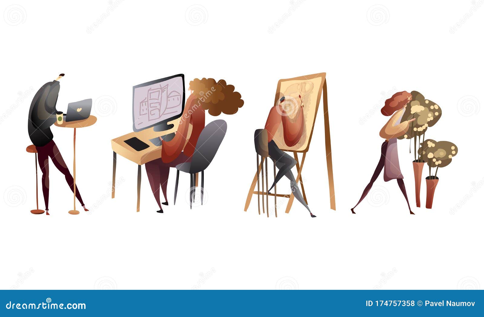 People Engaged in Creative Process and Art Vector Set Stock Vector ...