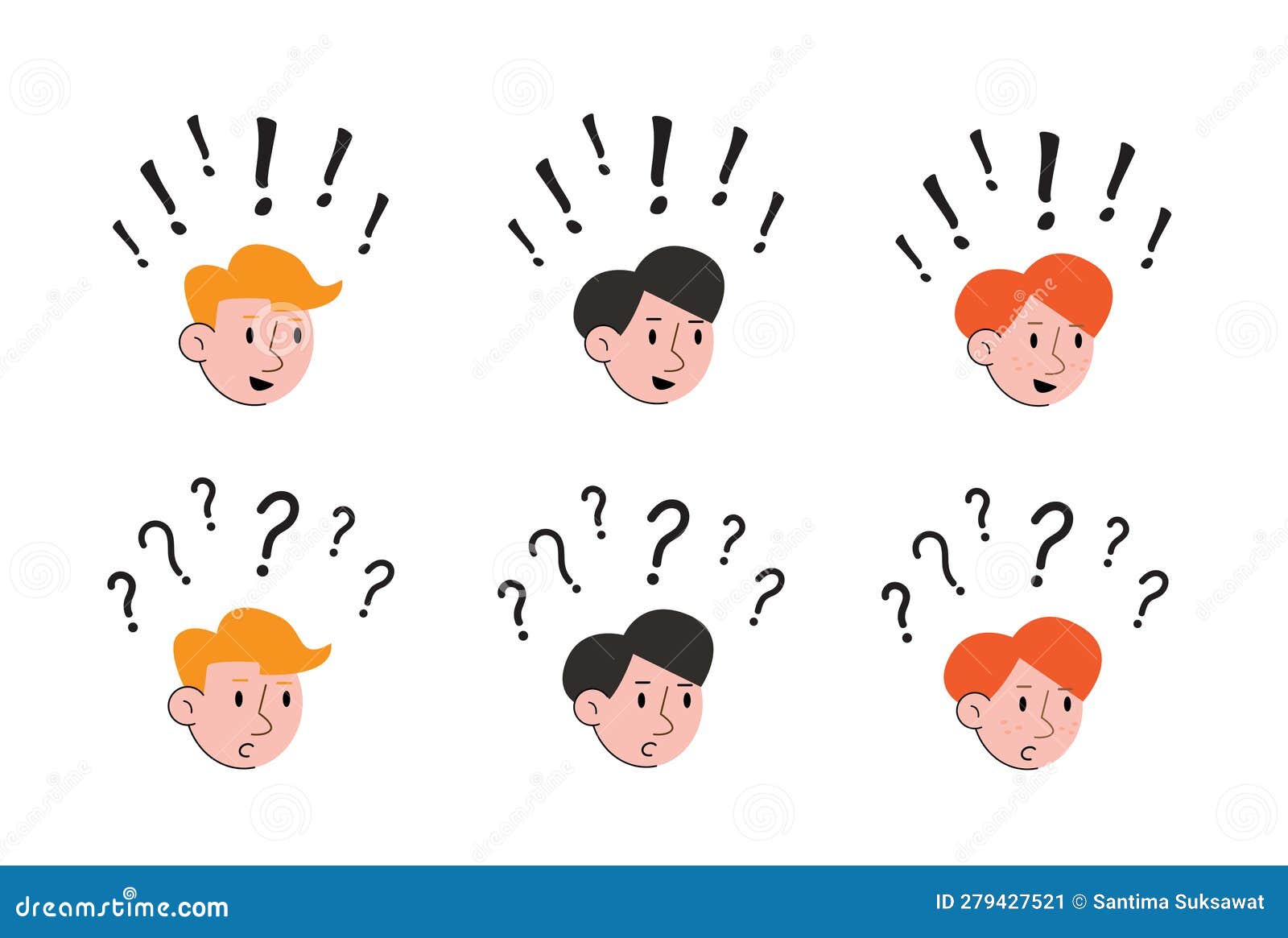 People with Exclamation Mark and Question Marks Vector Illustration ...