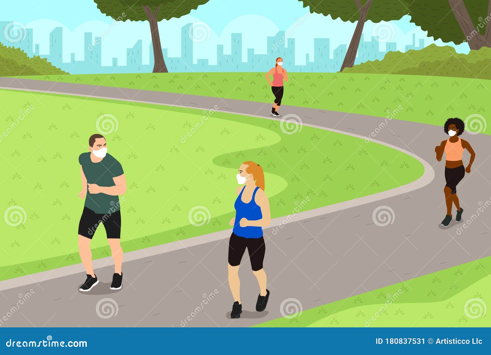 People Exercise in the Park while Practicing Social Distancing ...