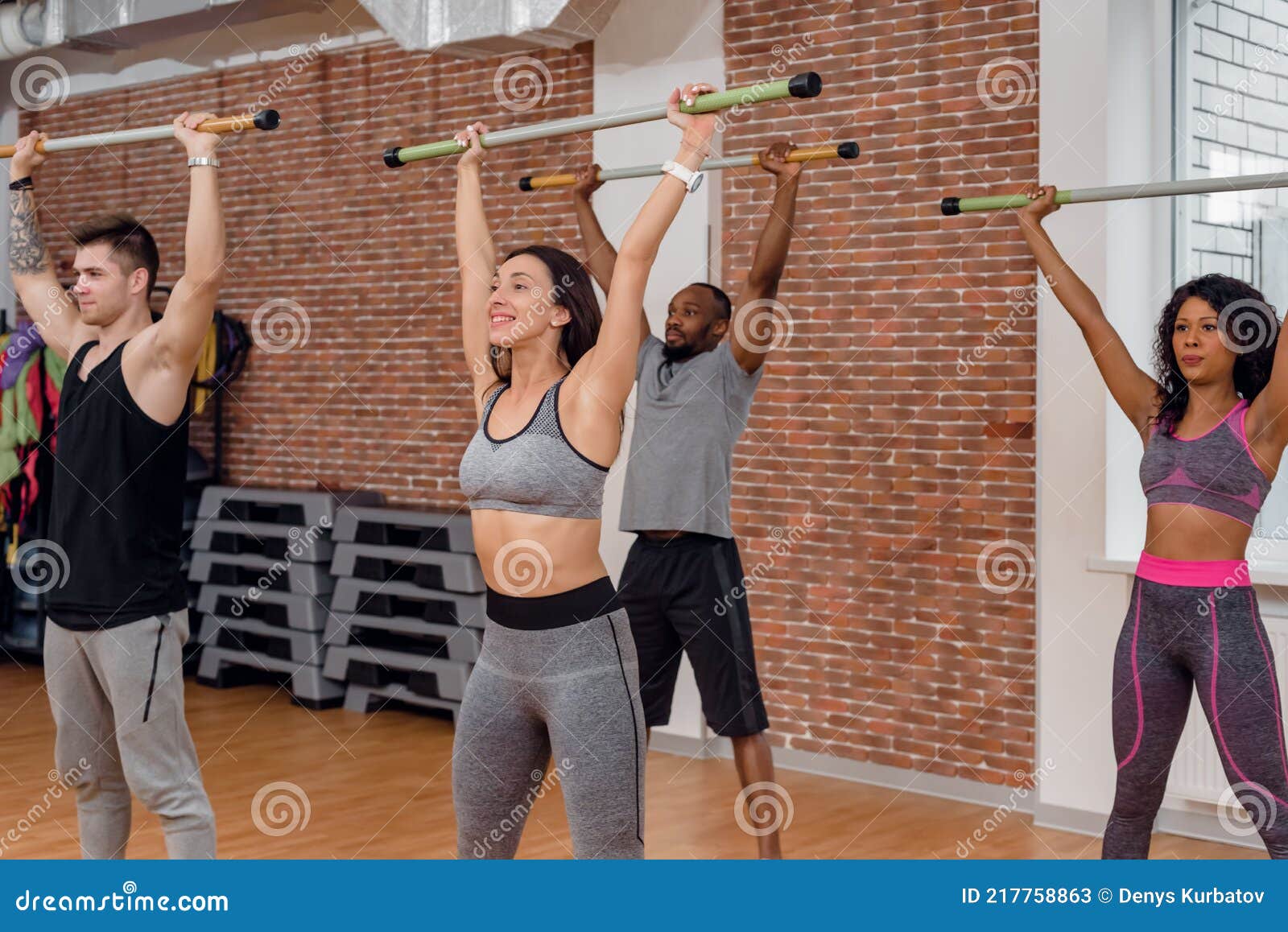 People Exercising with Bars Stock Image - Image of exercise, slim ...