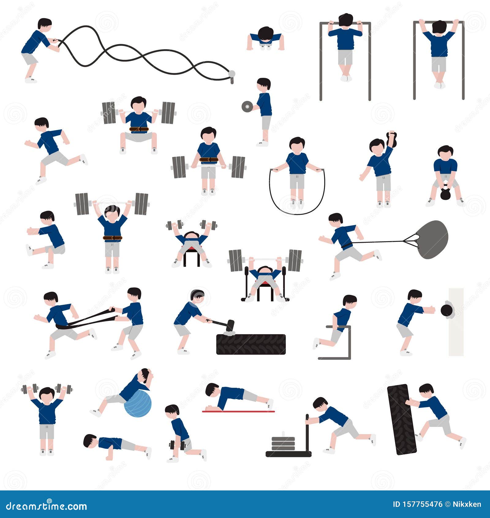 People Exercising Icon Set. Vector Stock Vector - Illustration of bench ...
