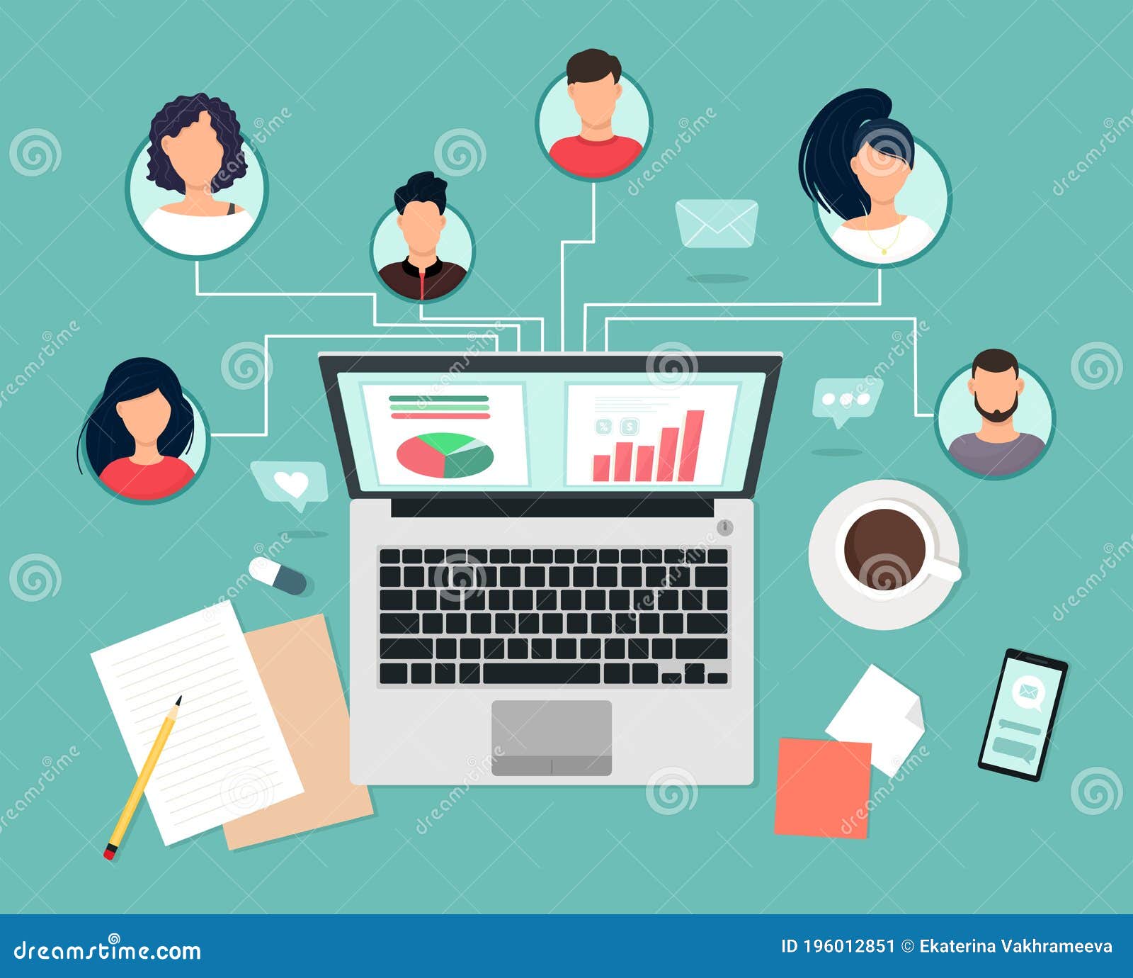 People Experts with Different Skills Work Together Remotely Via Laptop ...