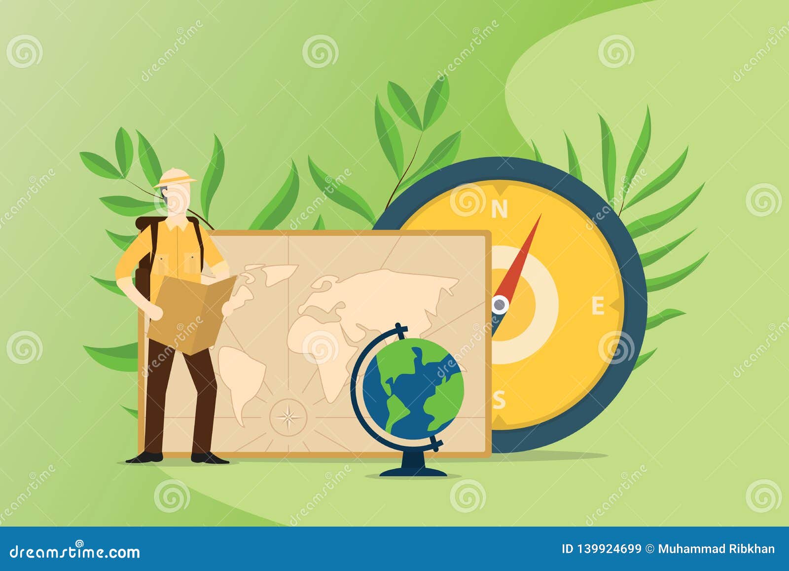 People Explore And Adventure The World With Maps Compass And Worlds Map ...