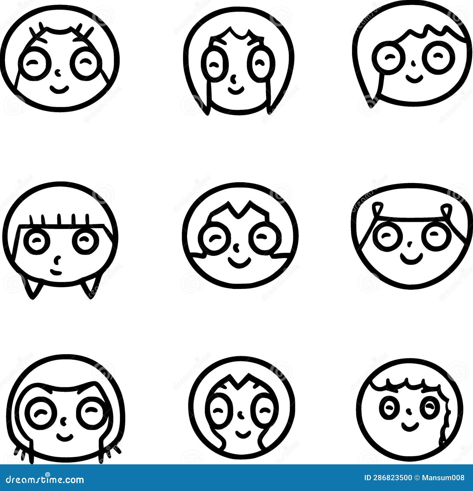 People Face Icons Set on White Background Stock Illustration ...