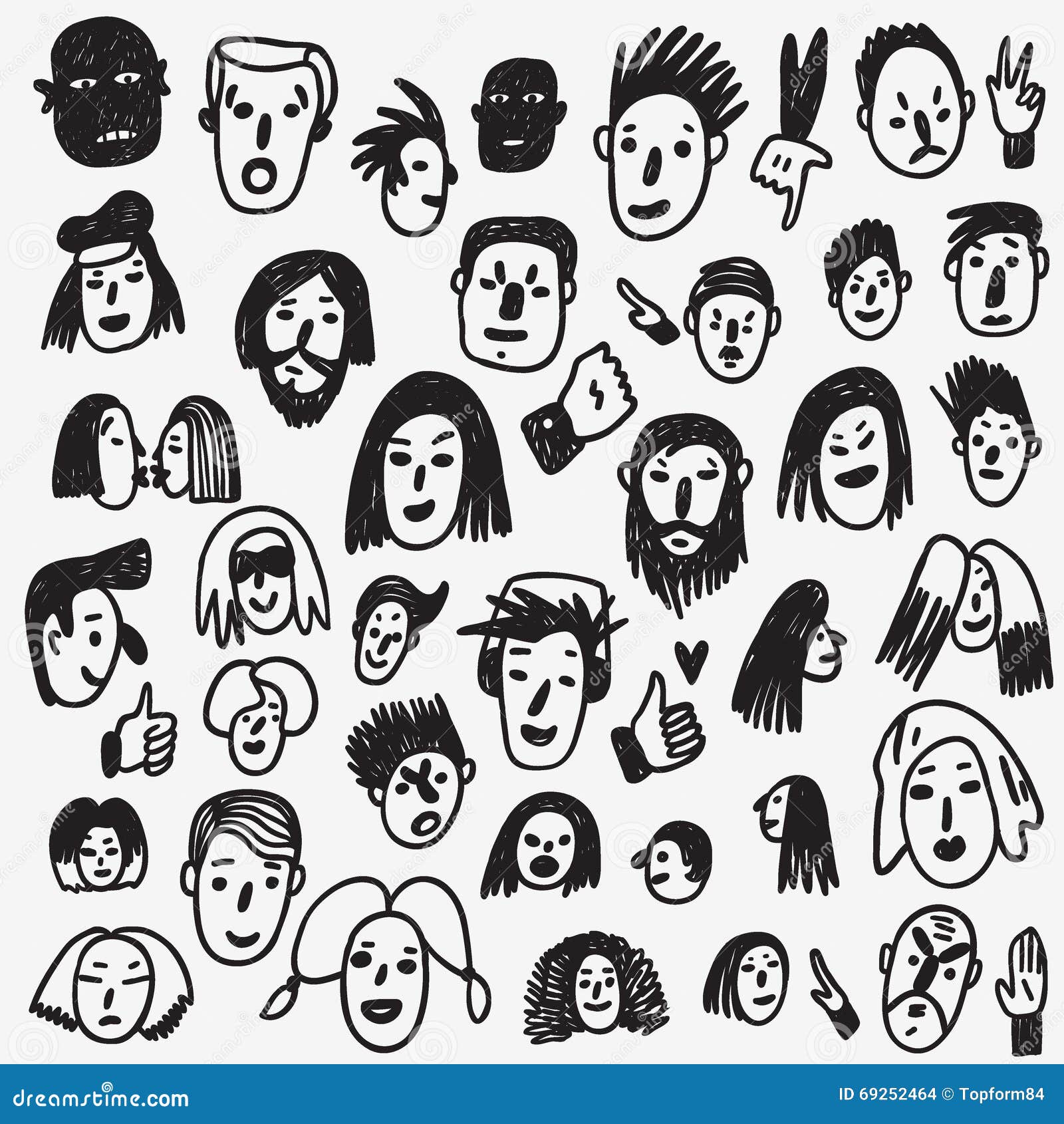 People faces doodles stock vector. Illustration of friendship - 69252464