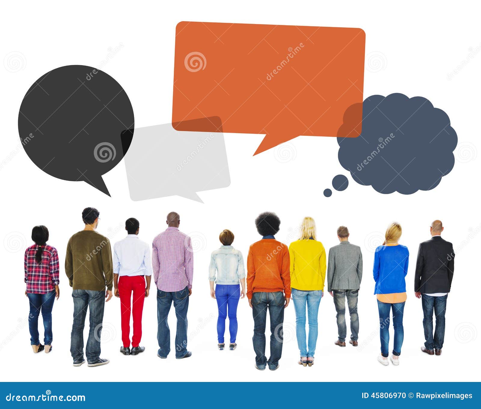 People Facing Backwards with Speech Bubbles Stock Photo - Image of copy ...