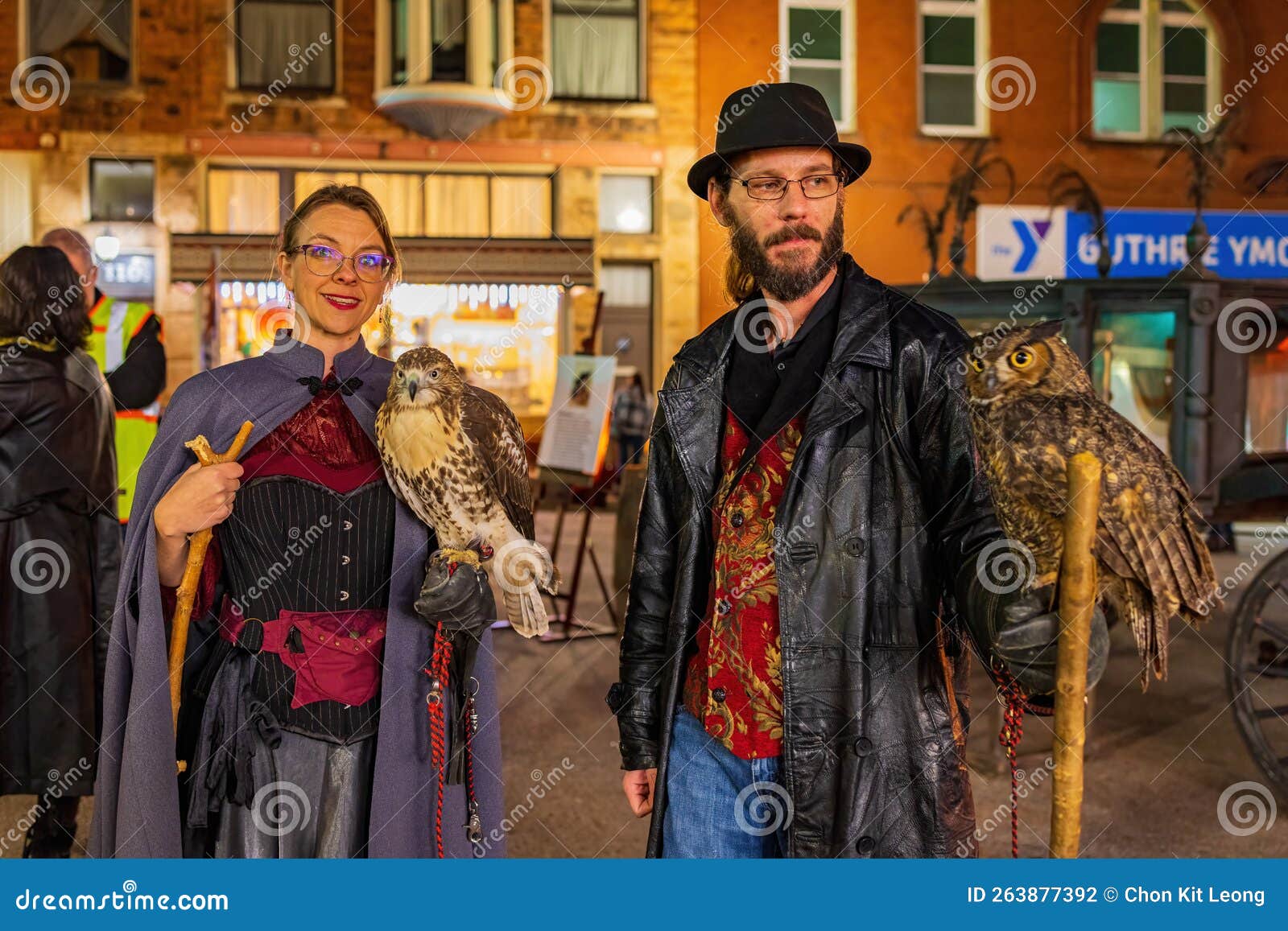 People with Falcon in Guthrie Victorian Walk Editorial Photography ...