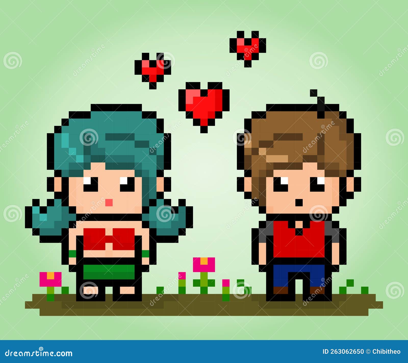 People Fall in Love in 8 Bit Pixels. People Pairs in Vector Stock ...