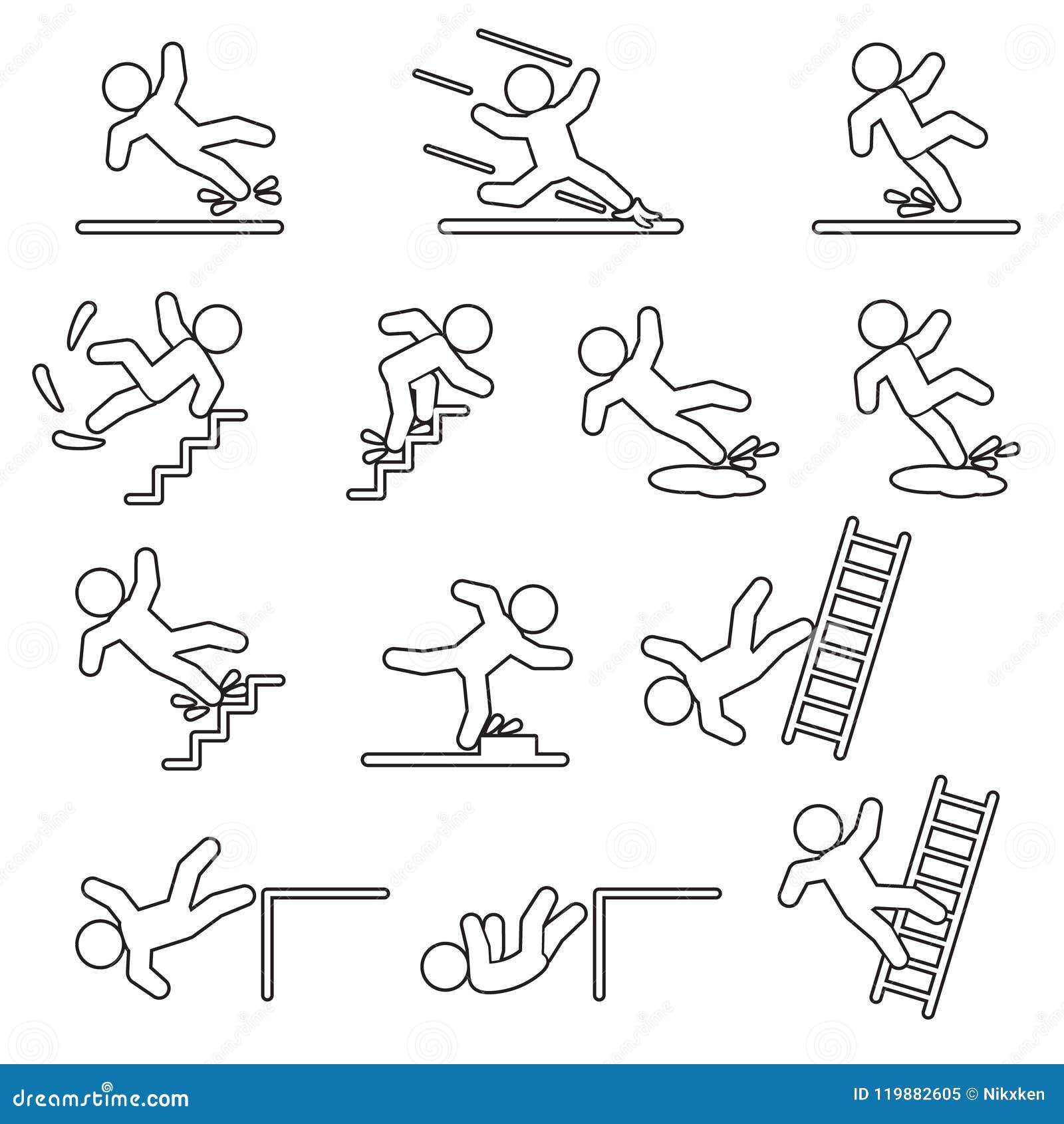 People Falling or Slipping Thin Line Icon Set. Vector Stock Vector ...