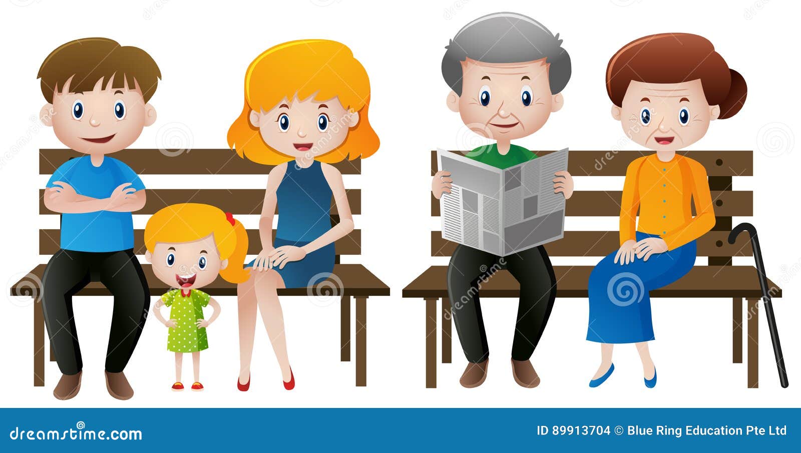 People in Family Sitting on Bench Stock Illustration - Illustration of ...