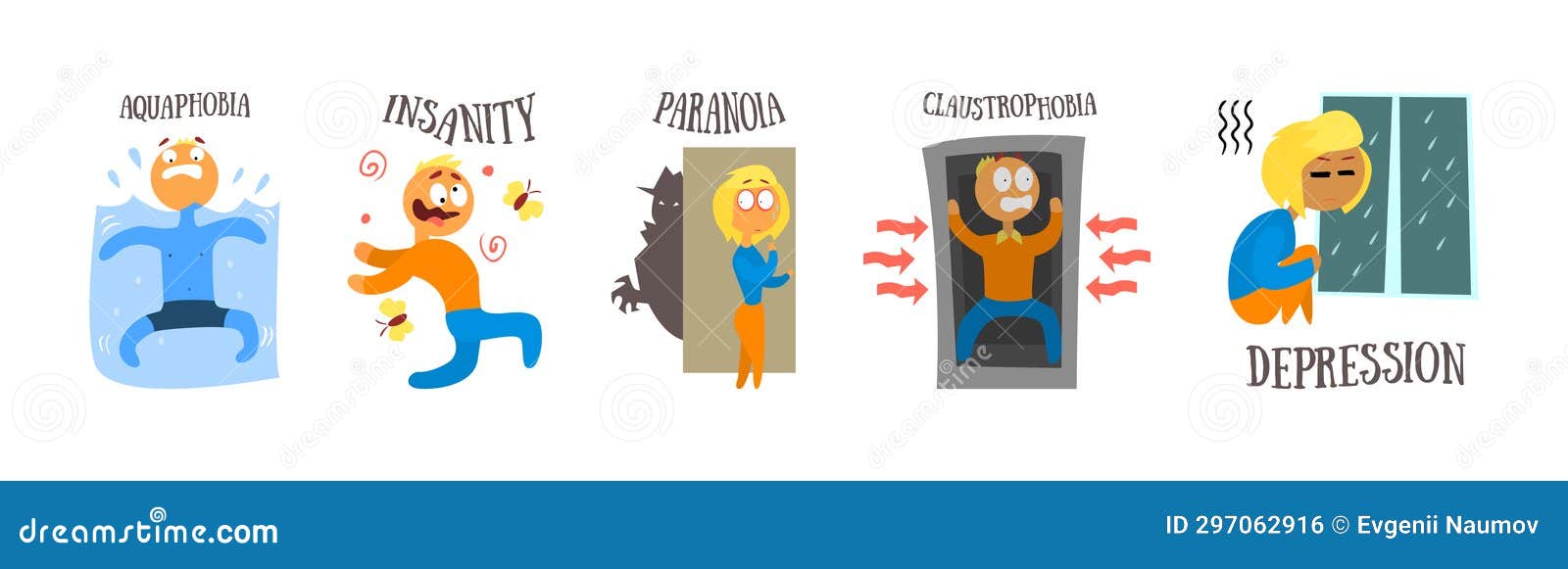 People Fear and Phobias Scared and Afraid of Different Thing Vector Set ...