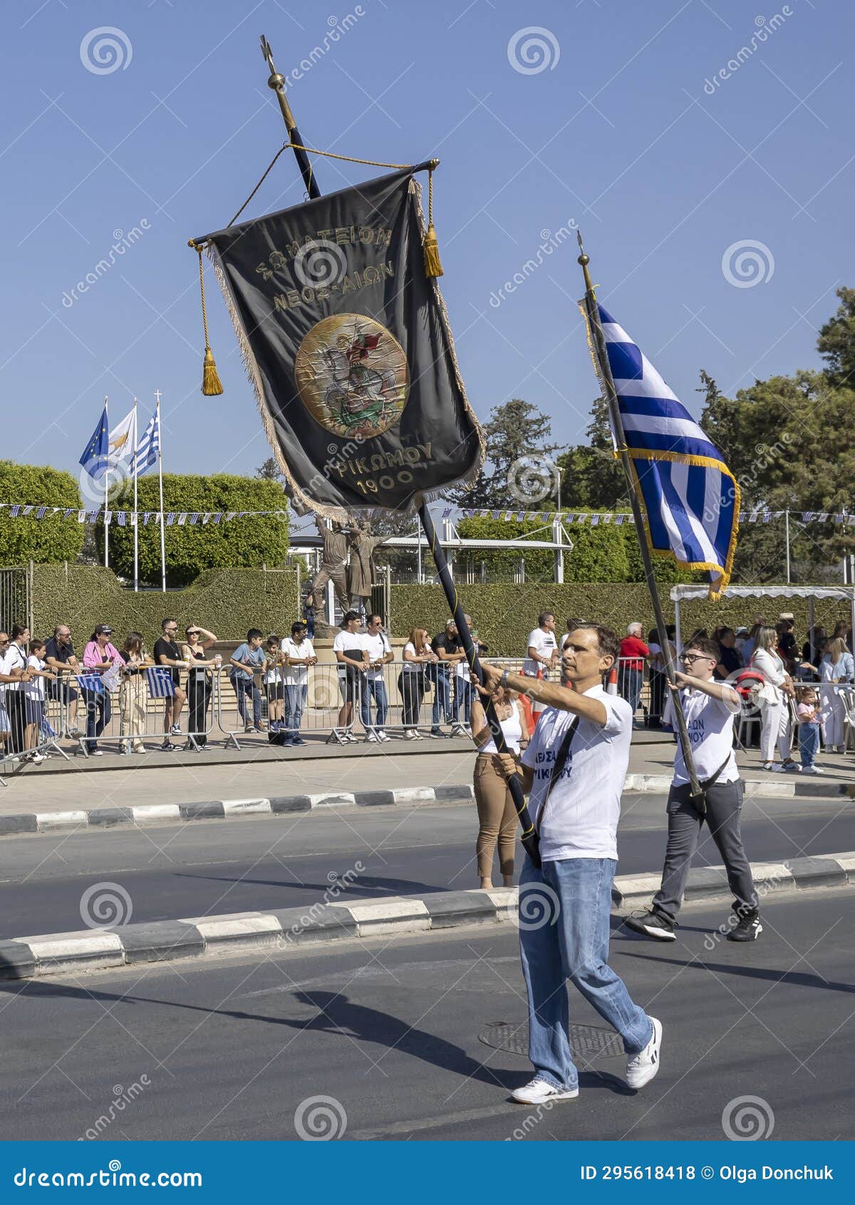 People with Flag and Banner on Parade, Limassol, Cyprus Editorial Stock ...