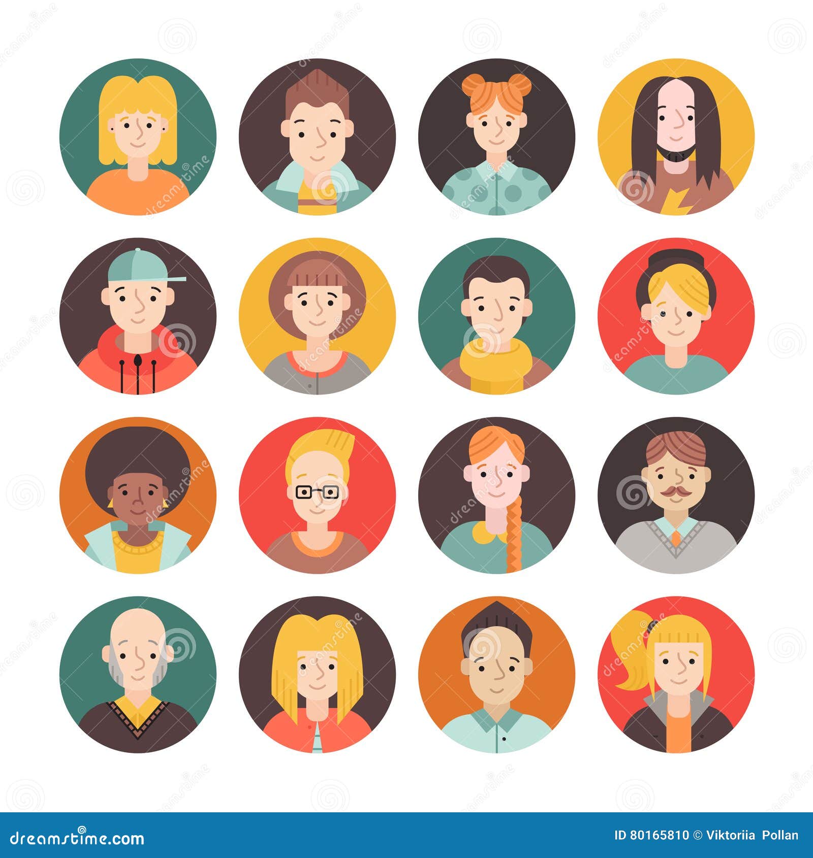 People Flat Circle Icon Vector Set Men and Women. Part One. Stock ...