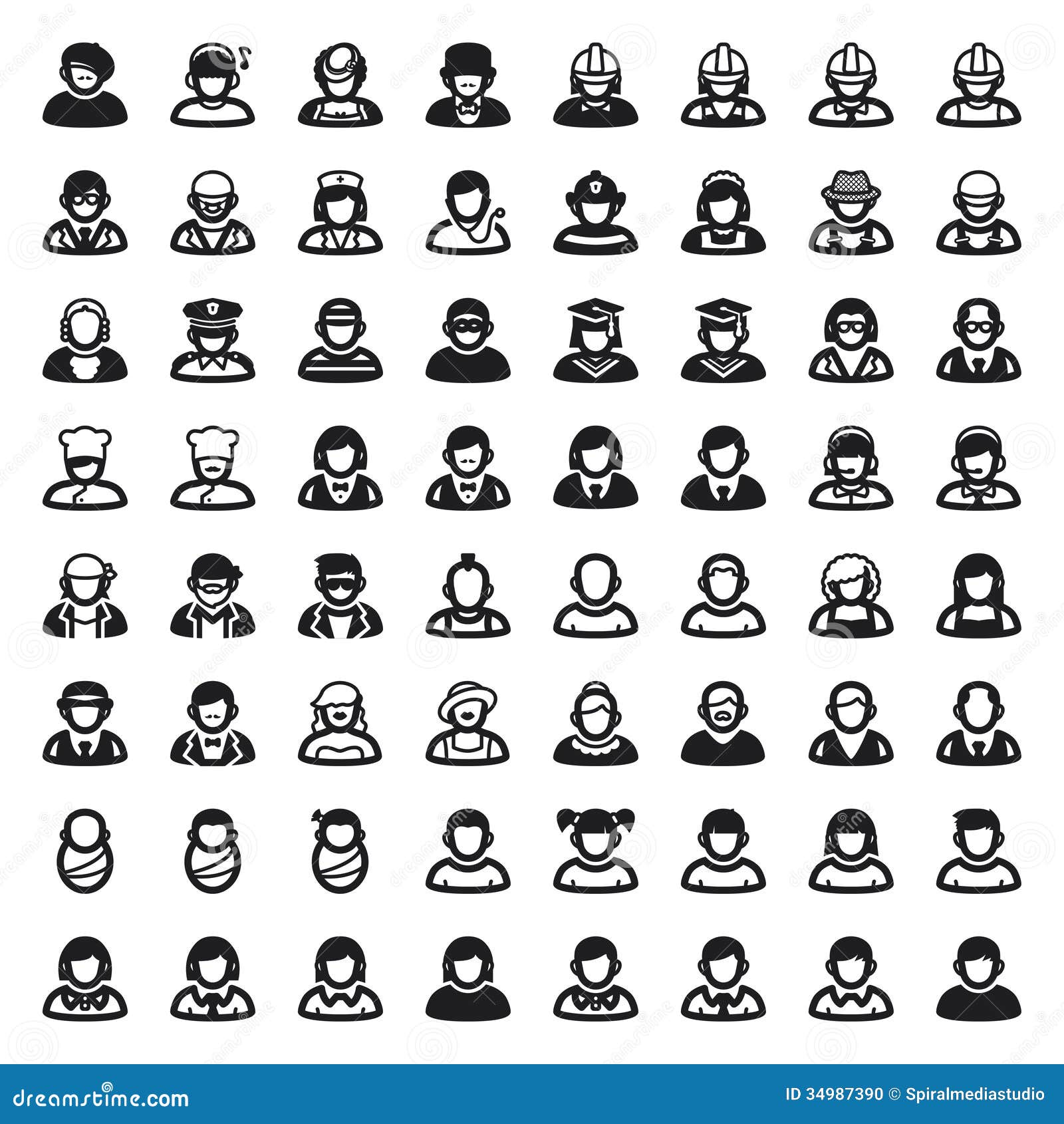 People flat icons. Black stock vector. Illustration of chef - 34987390