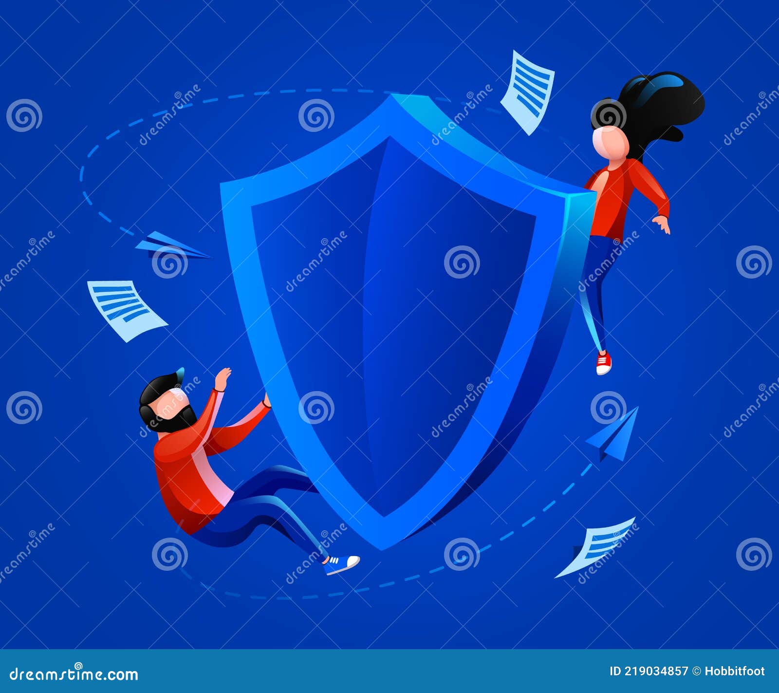 People Fly Around Shield. Security, Protection or Confidentiality ...