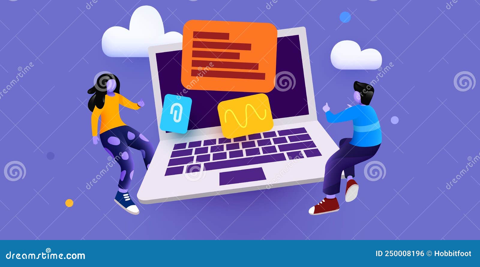 People Flying Around Big Laptop. Computer Service or Development ...