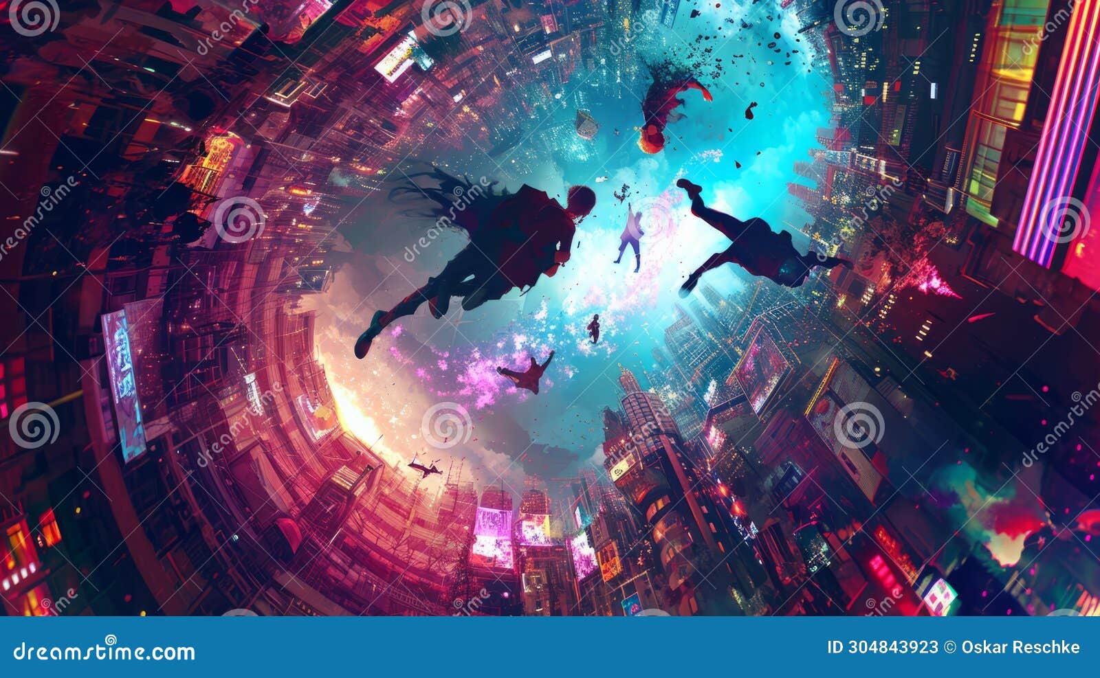 People Flying in the Sky with Cloud Background. Stock Illustration ...