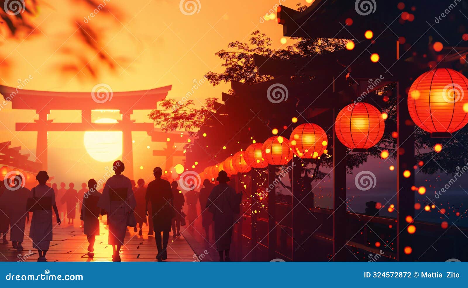 People Following the Sun Light of Japan Stock Photo - Image of culture ...