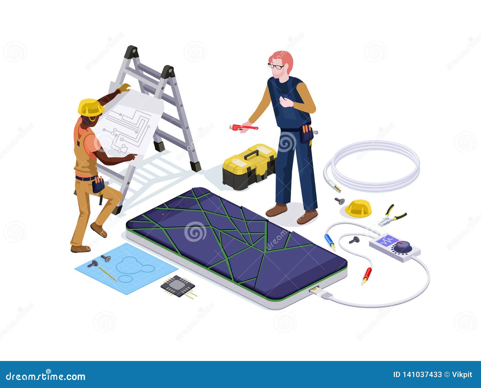 People In The Form Of Mobile Phone Repair Service Workers Do Screen ...