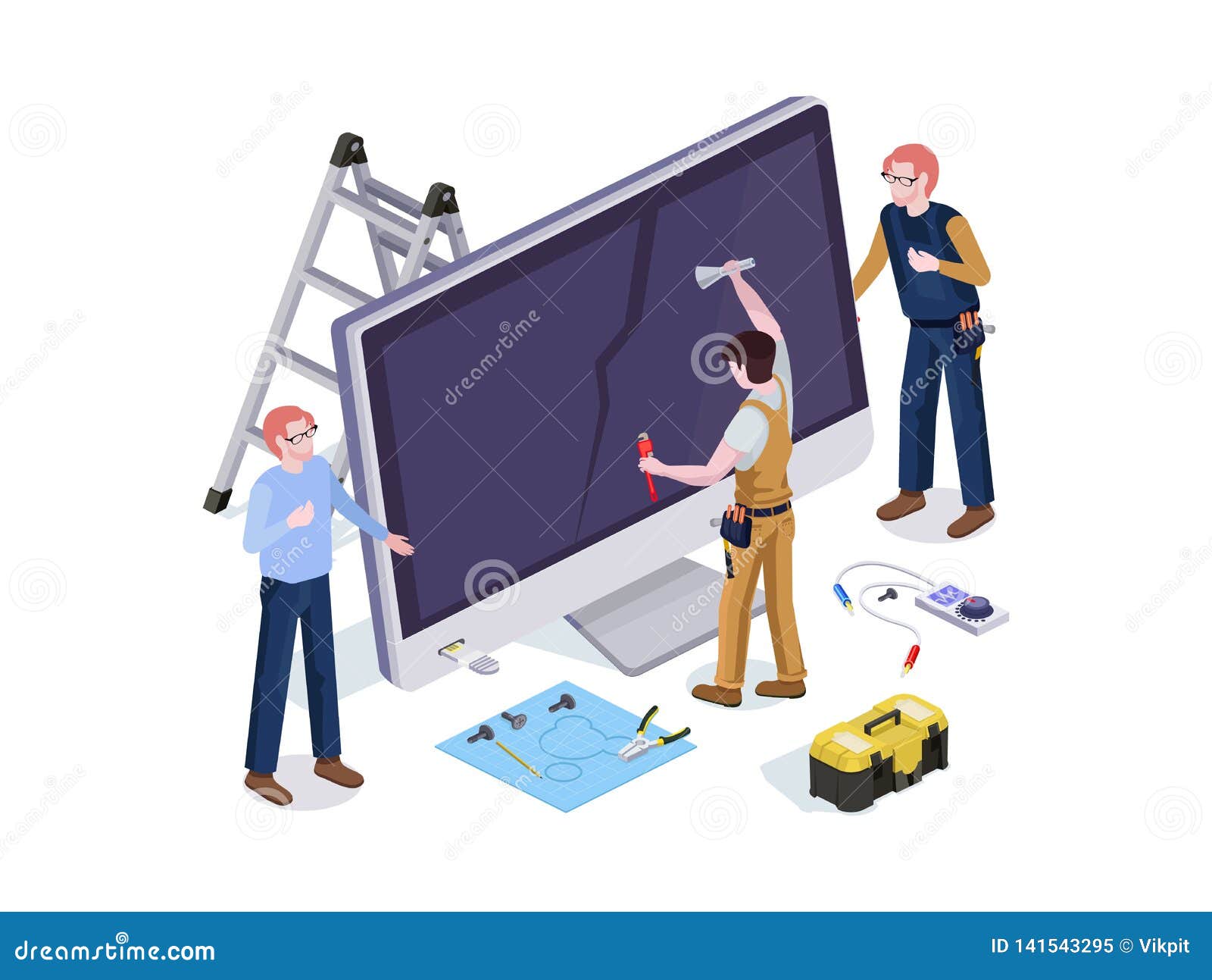 People in the Form Repair Service Workers Do Screen Diagnostics and ...