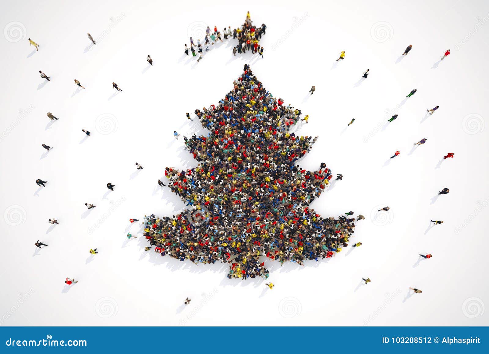 People Form the Shape of a Christmas Tree. 3D Rendering Stock ...
