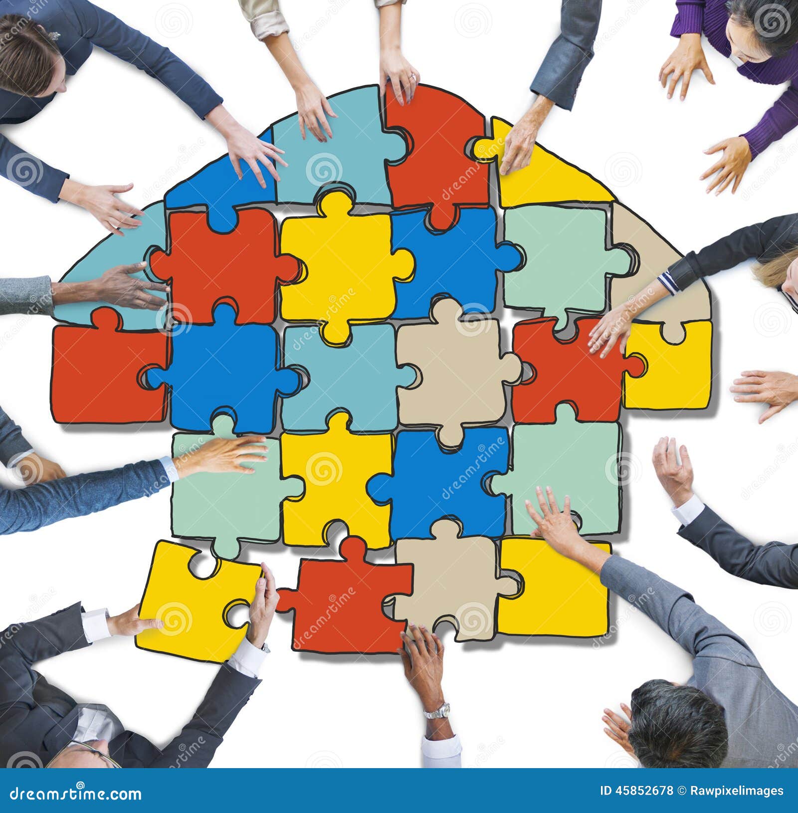 People Forming Home by Jigsaw Photo Illustration Stock Illustration ...