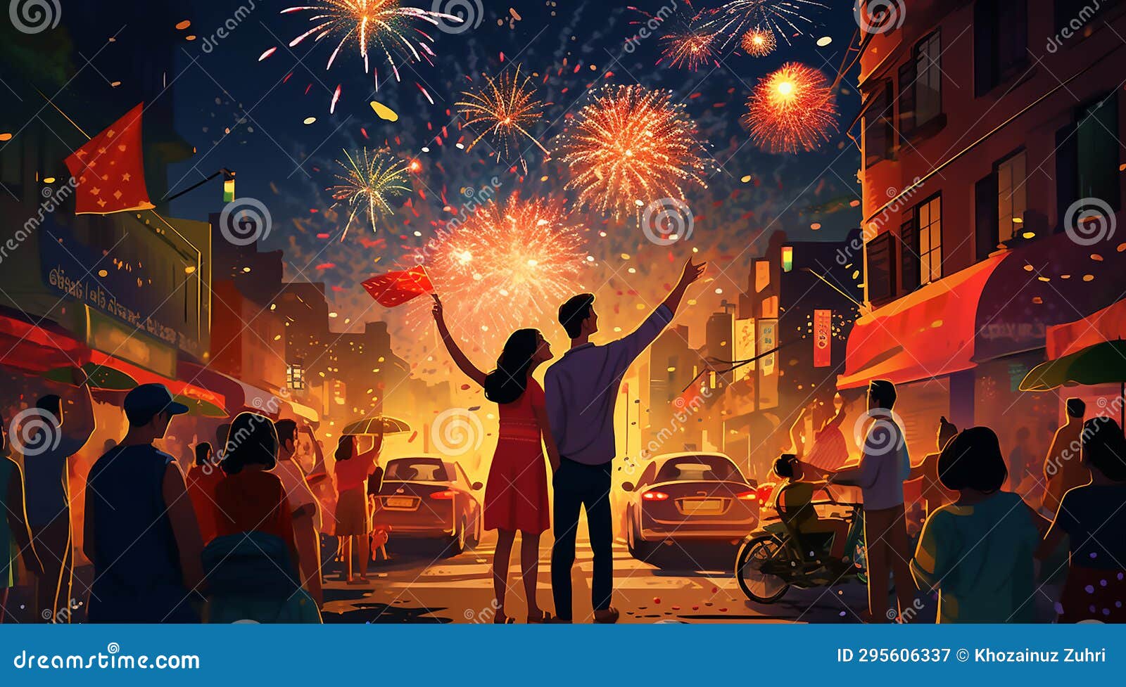 People and Friends Having a Firework in the Evening. Illustrations ...