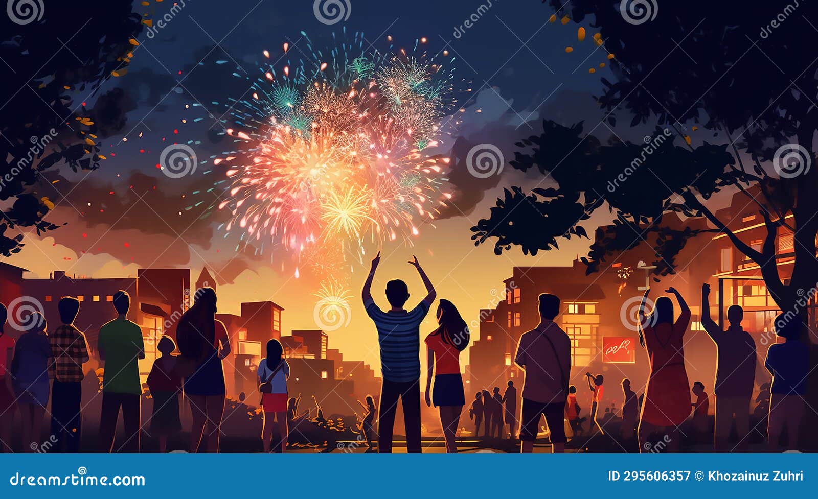 People and Friends Having a Firework in the Evening. Illustrations ...
