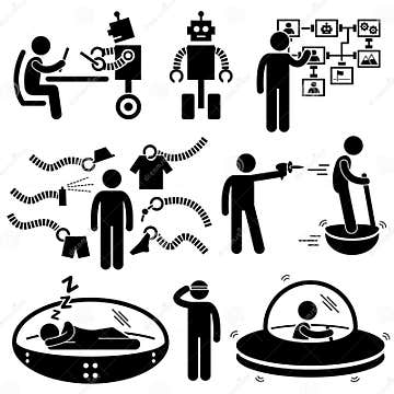 People Future Robot Technology Pictograms Stock Vector - Illustration ...