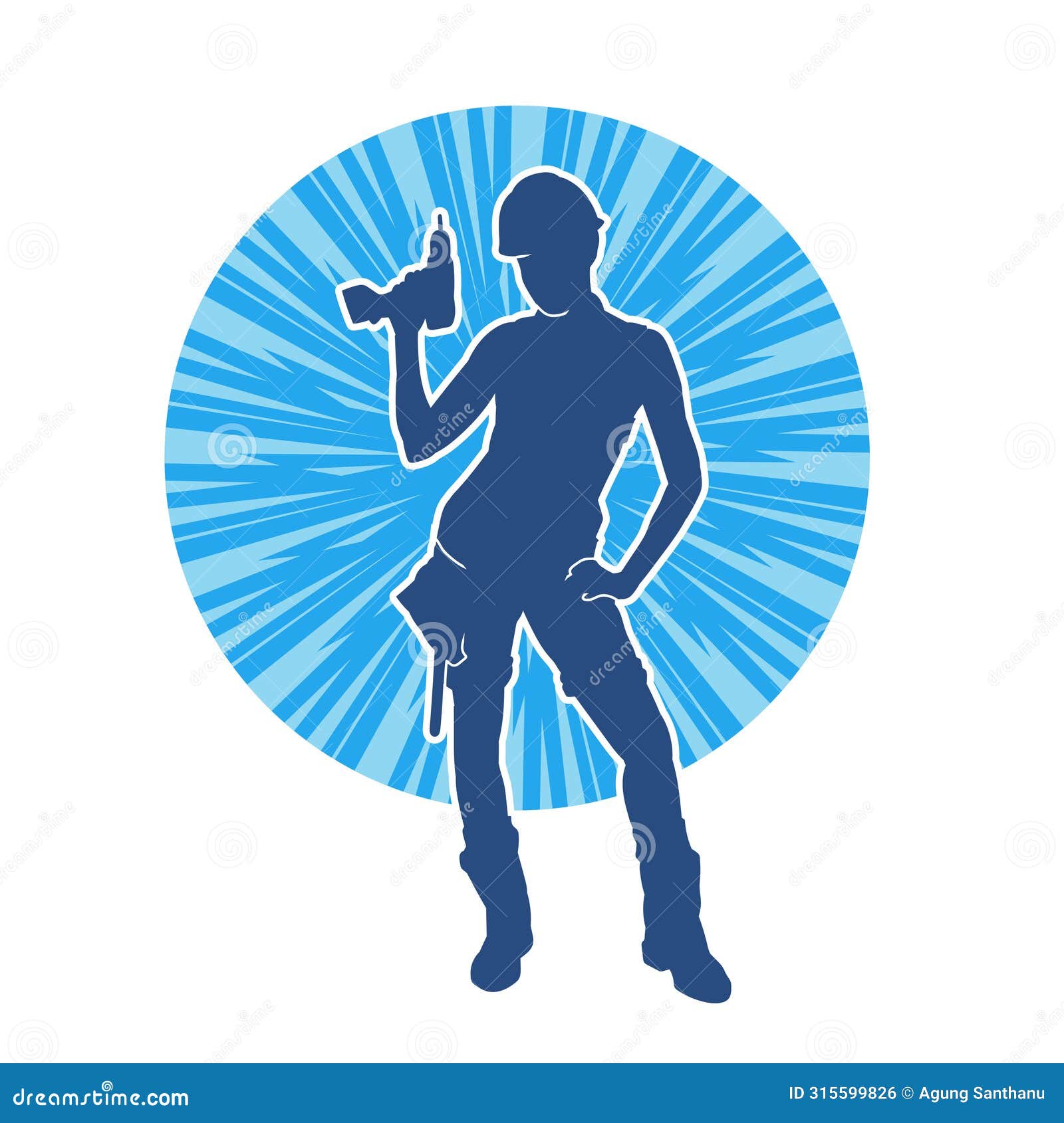 Silhouette of Woman in Construction Worker Costume Carrying Drill Power ...