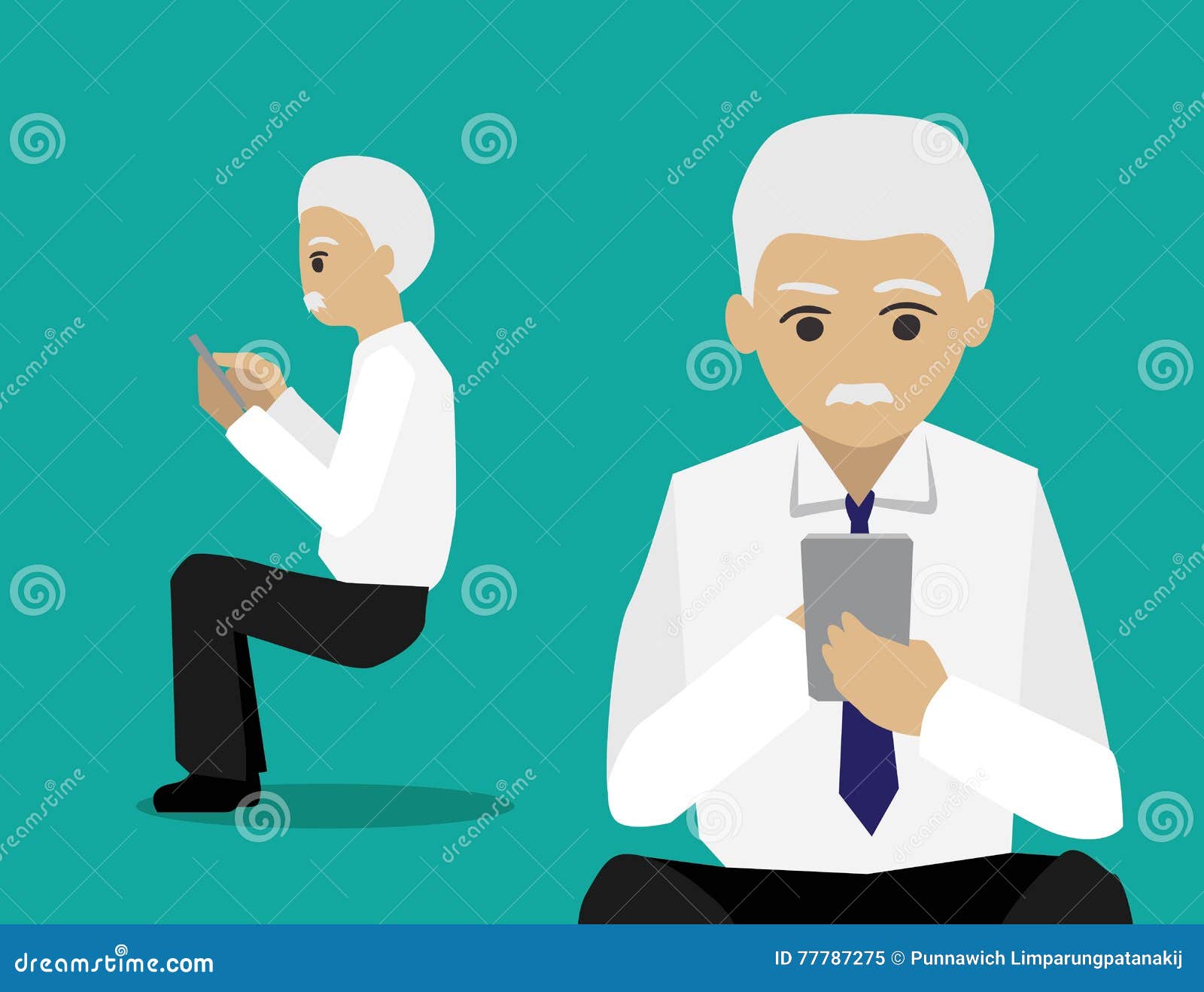 People with Gadget Set, Oldman Using Smartphone Cartoon Vector ...