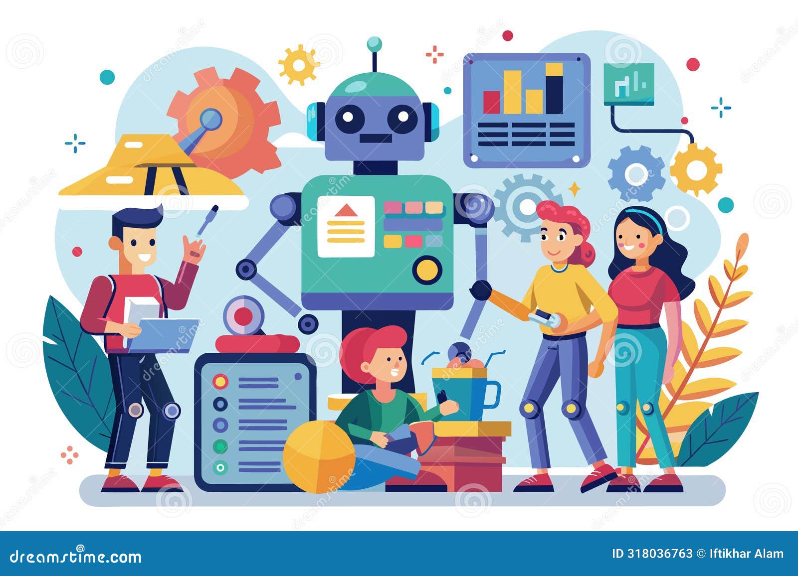 People Gathered Around a Robot, Observing and Interacting with the ...