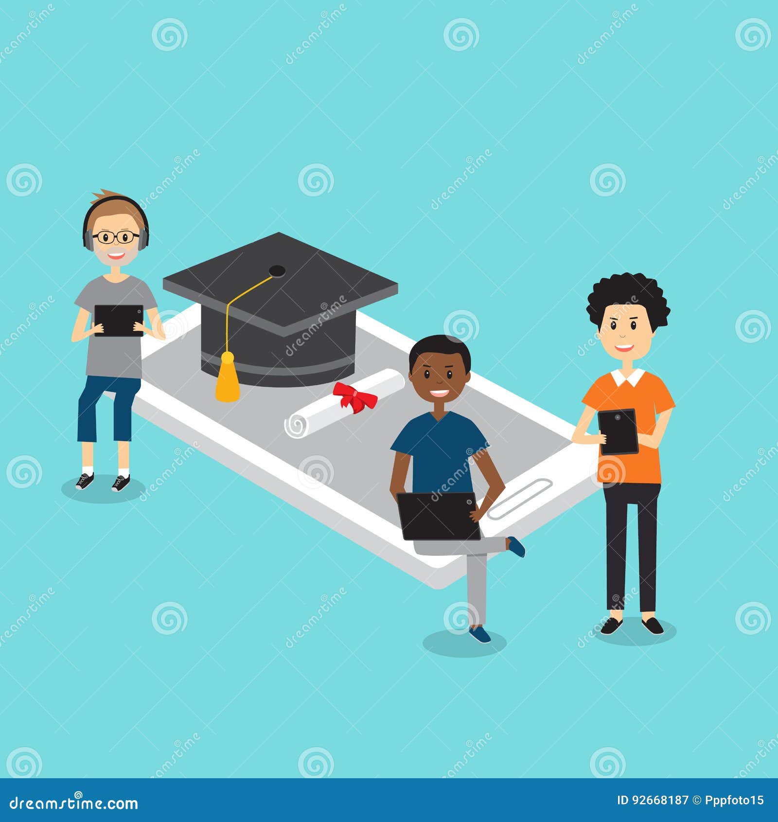 People in Generation Z with Mobile Education Technology .illust Stock ...