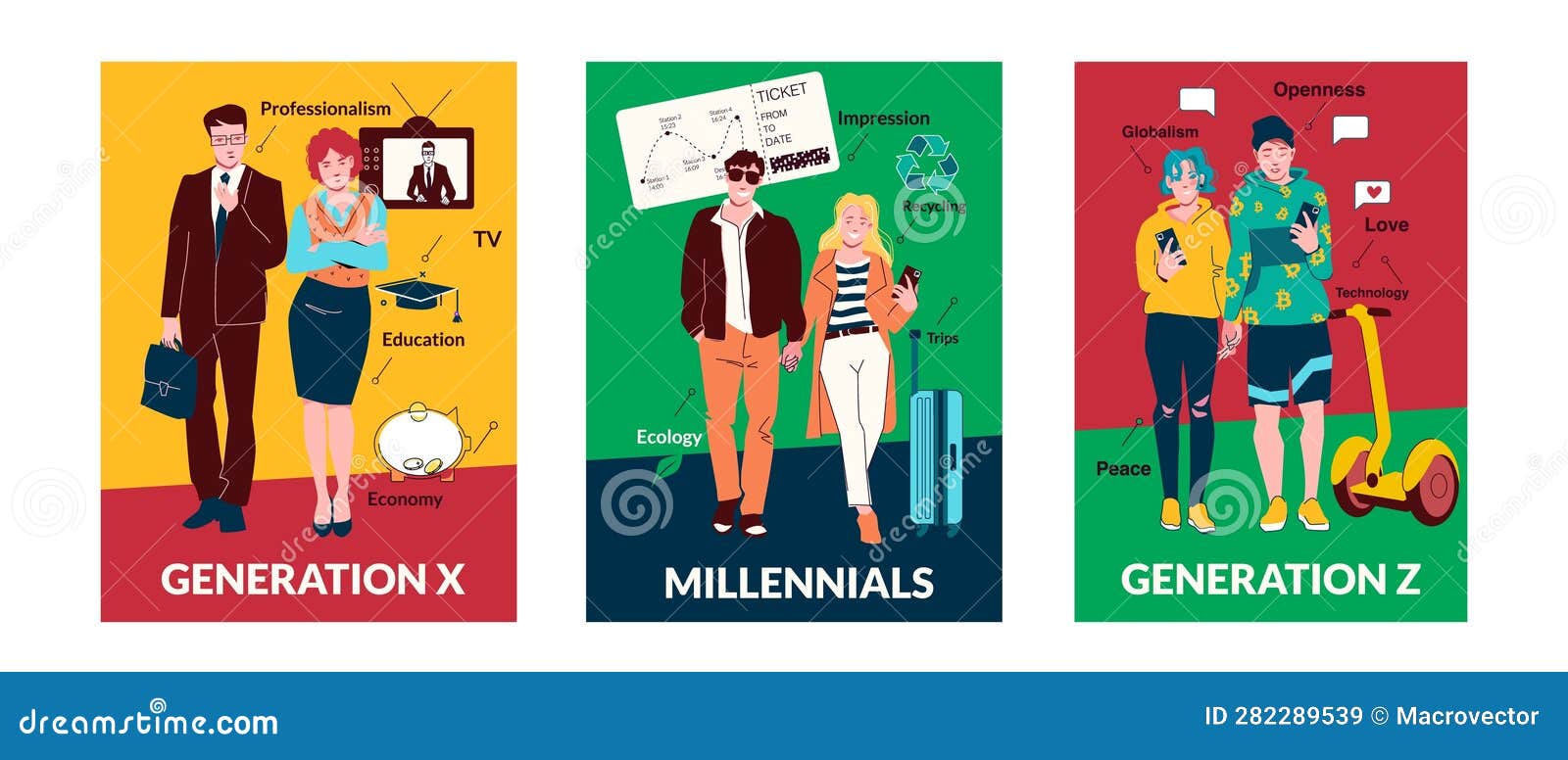 People Generations Flat Poster Set Stock Vector - Illustration of ...
