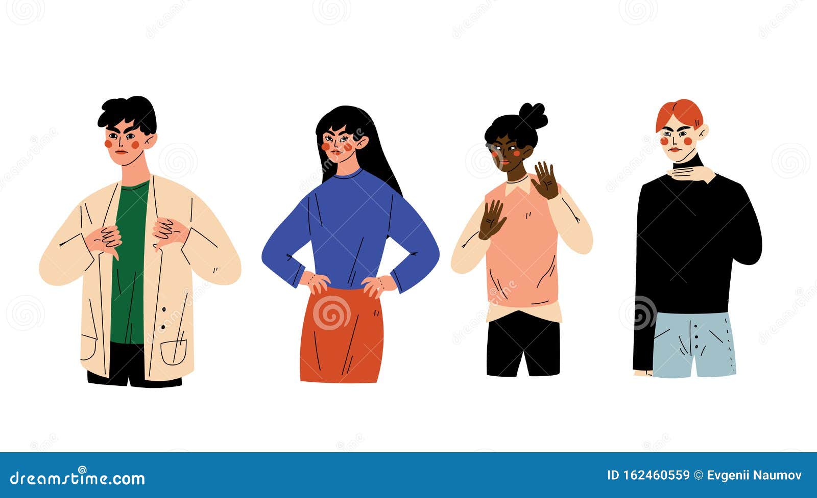 Negative Gestures Flat Vector Illustrations Set. Finger Language, Non ... Negative Gestures Flat Vector Illustrations Set. Finger Language, Non ...