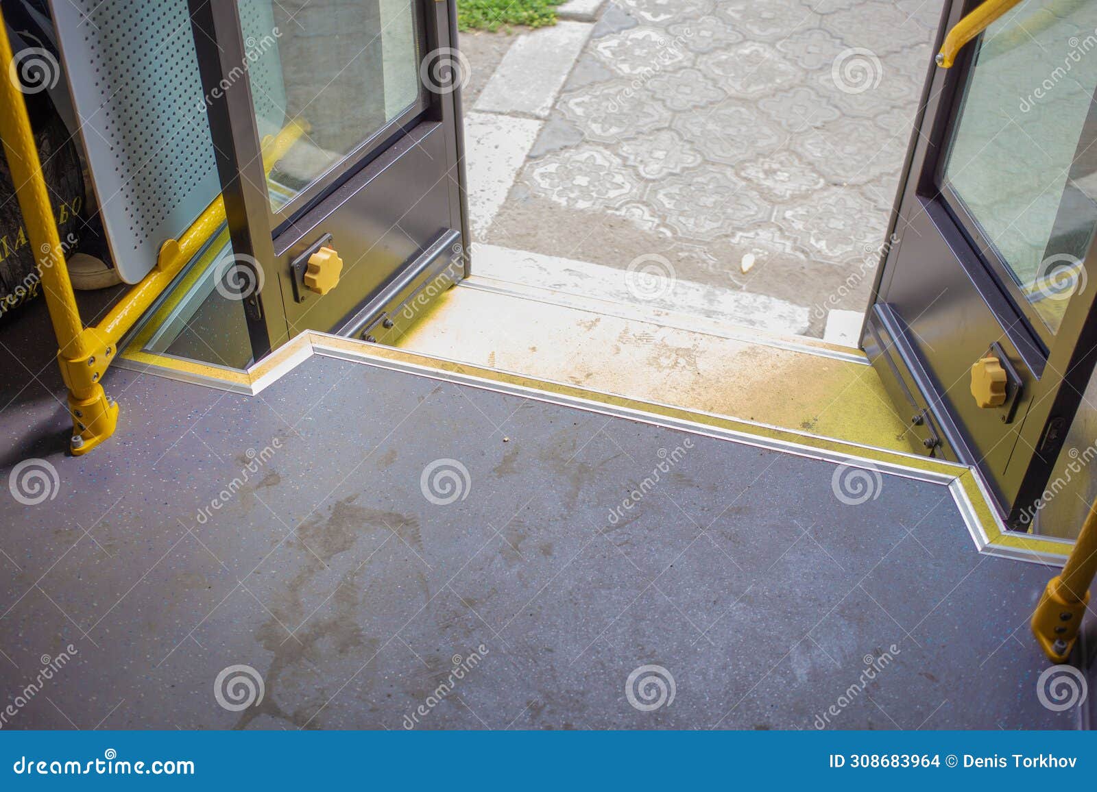 People Get Off the Bus at a Public Stop Close-up in the Summer at ...