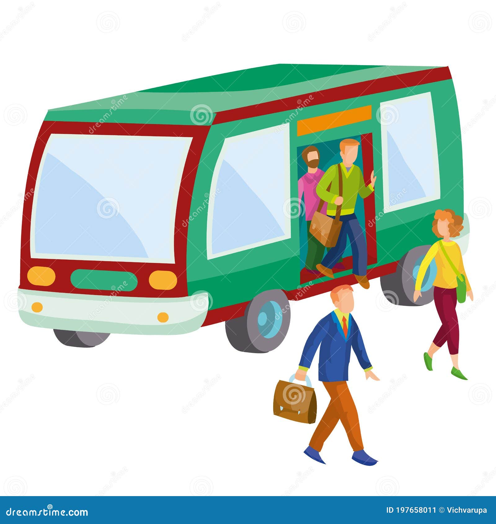 People Getting Off The Bus, Cartoon Illustration, Isolated Object On ...