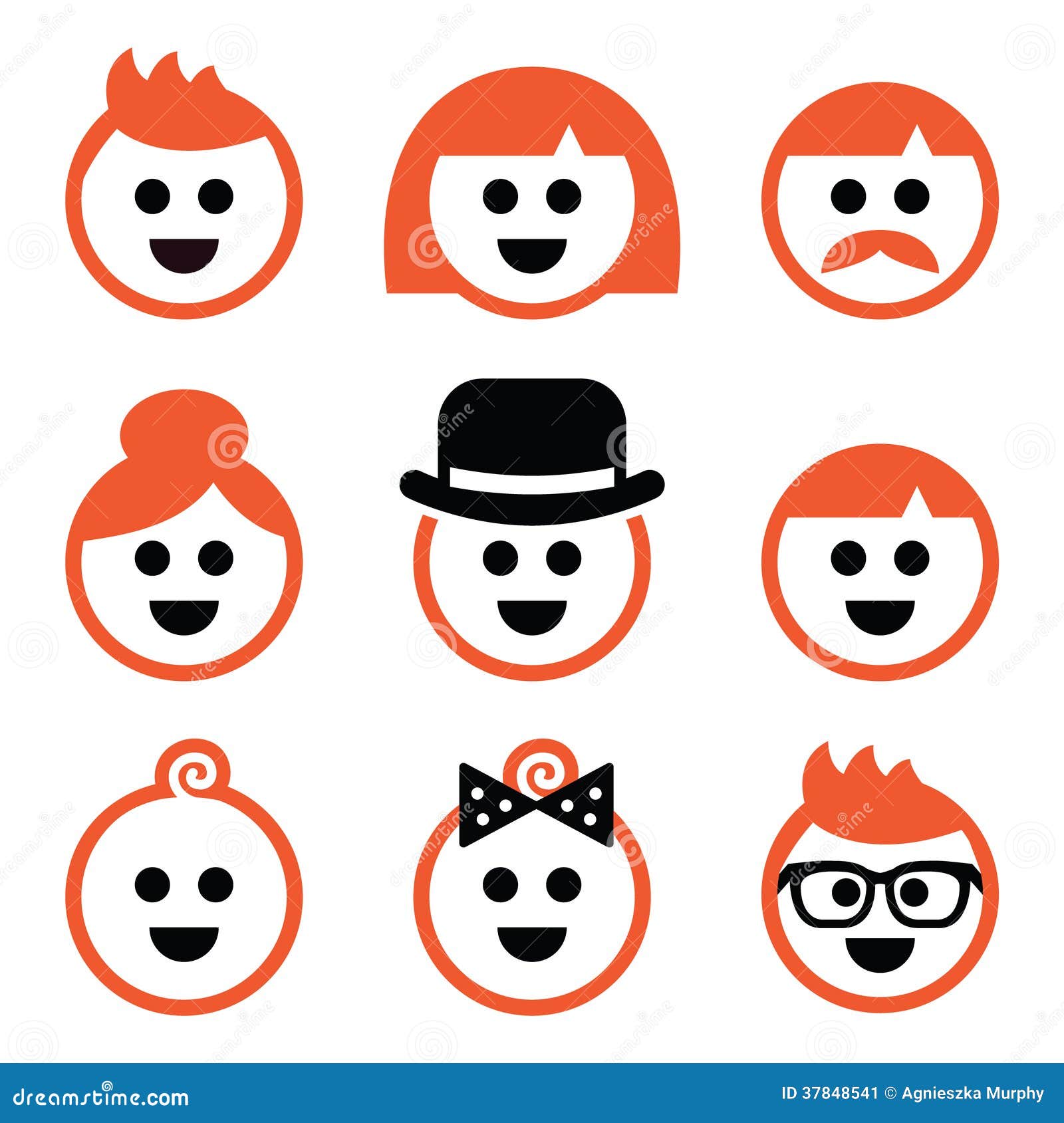 People with Ginger Hair Icons Set Stock Illustration - Illustration of ...