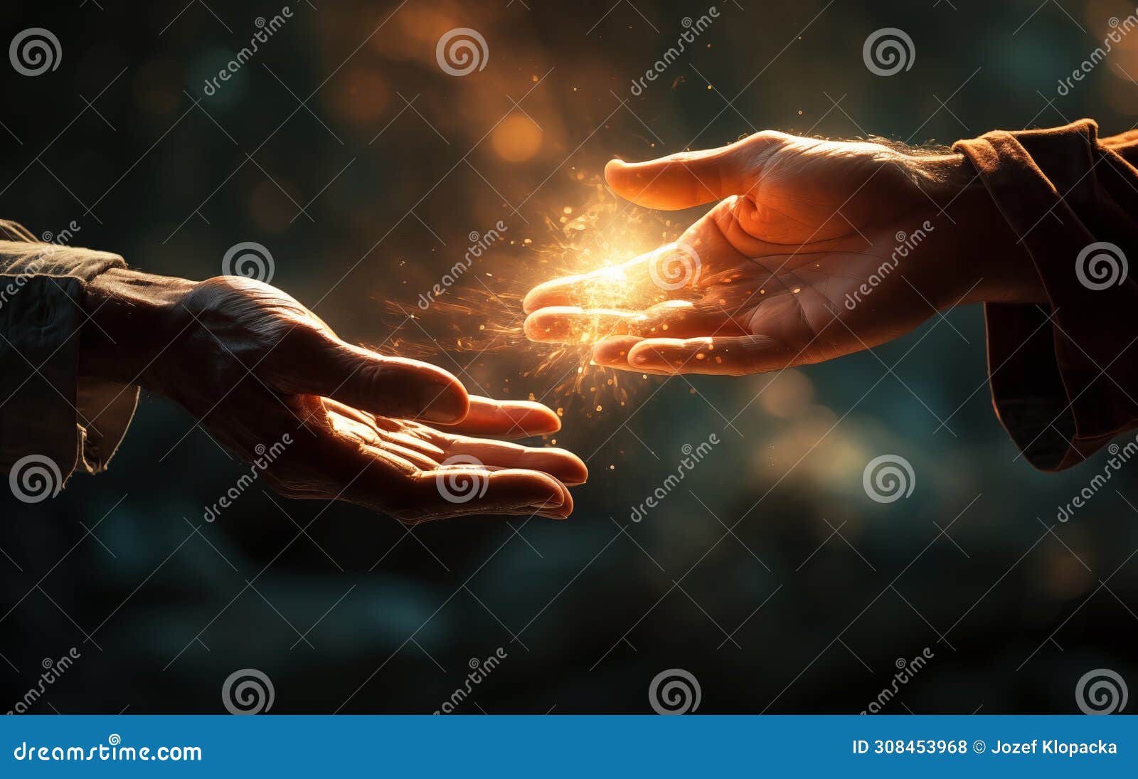 People Give Each Other a Helping Hand, Magic Light between Hands. Stock ...