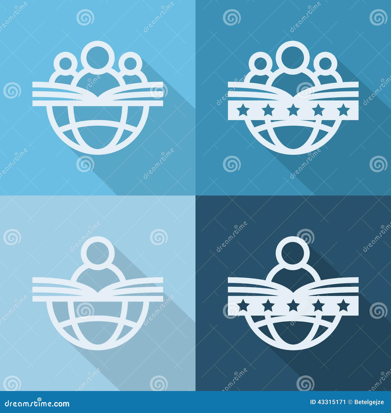 People with Globe and Book, Education Icons. Flat Style Stock Vector ...